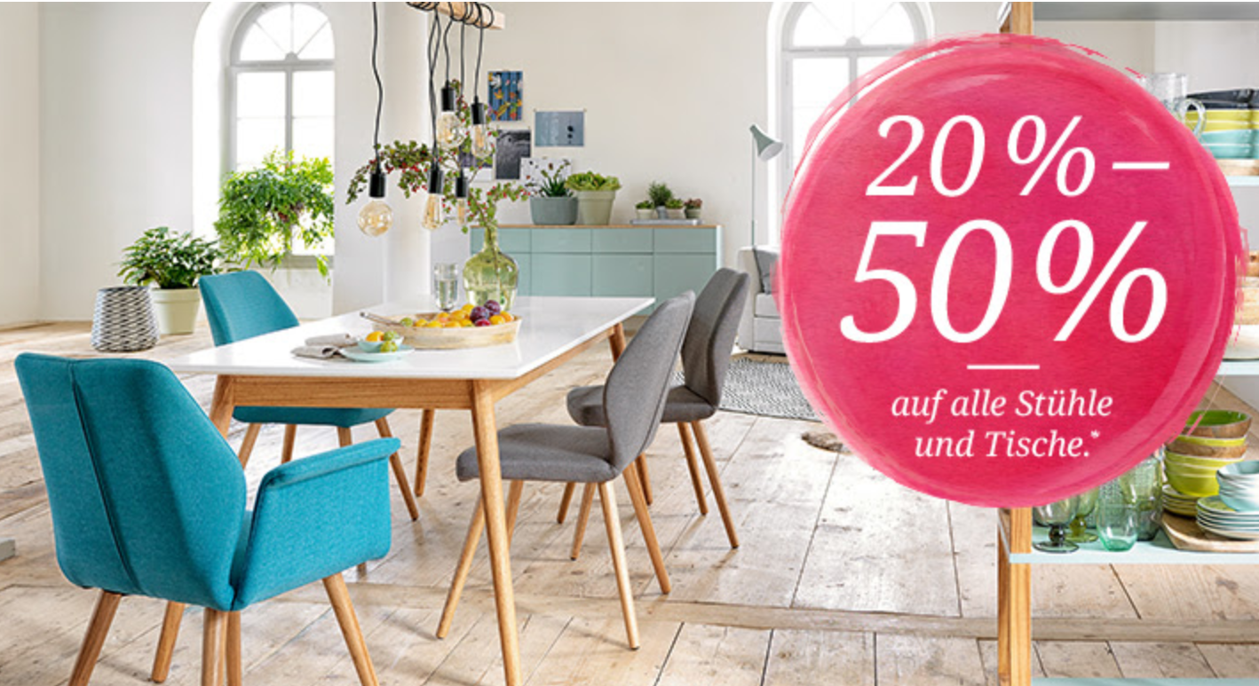 -50% Rabatt auf alle Tische und Stühle bei toptip